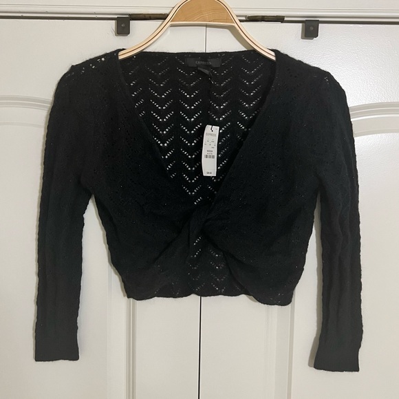 Express | Sweaters | Nwt Express Cropped Open Knit Cardigan Top Black ...
